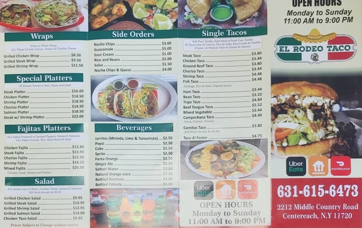 Menu at El Rodeo Taco. Bar & Grill, Centereach