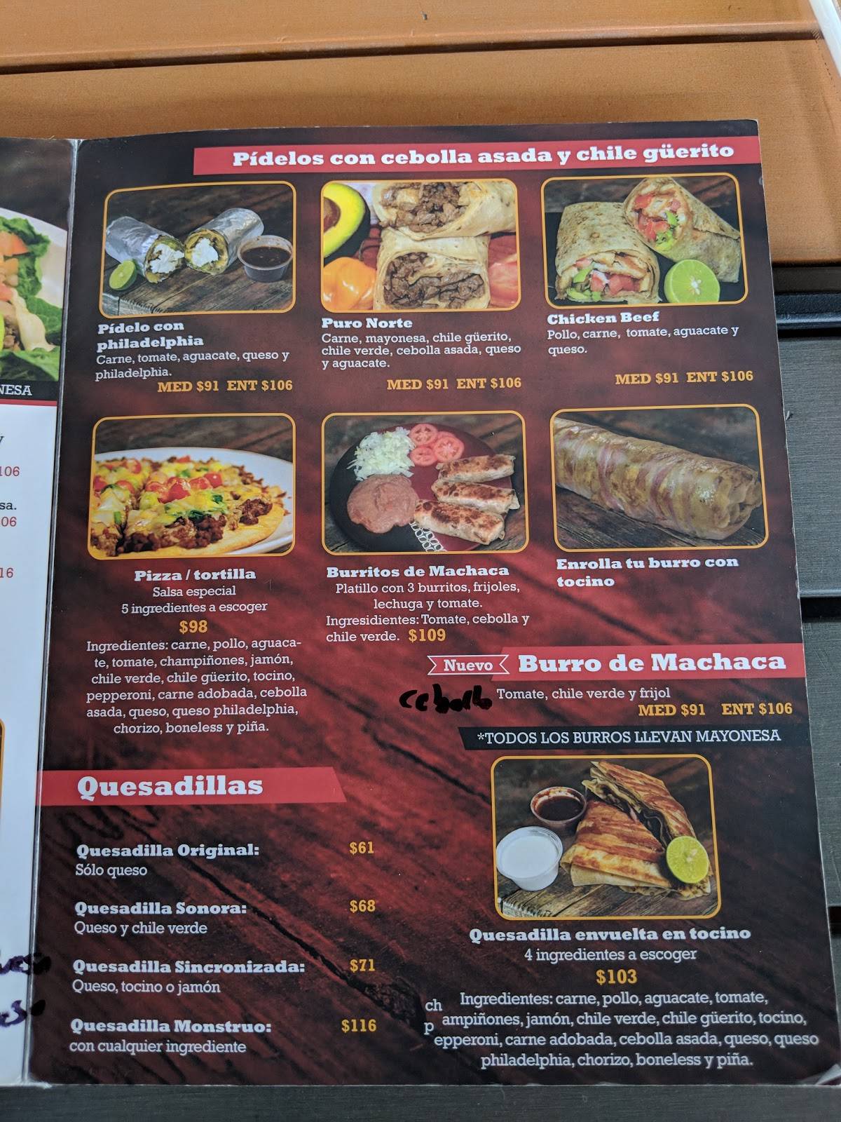 Carta del restaurante El Sonorense Burros Percherones, Zapopan, Av ...