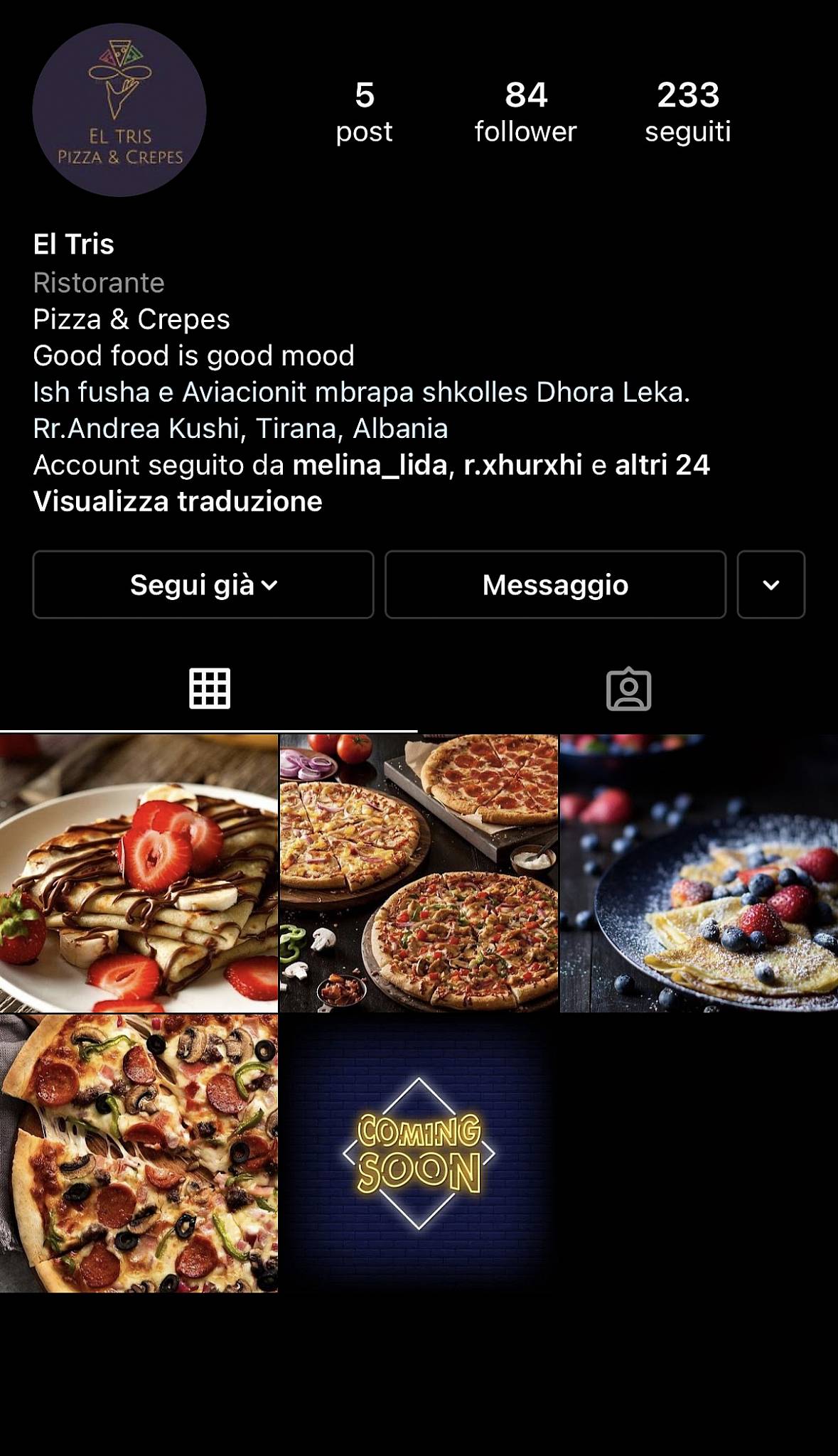 Menu at El tris pizza restaurant, Tirana