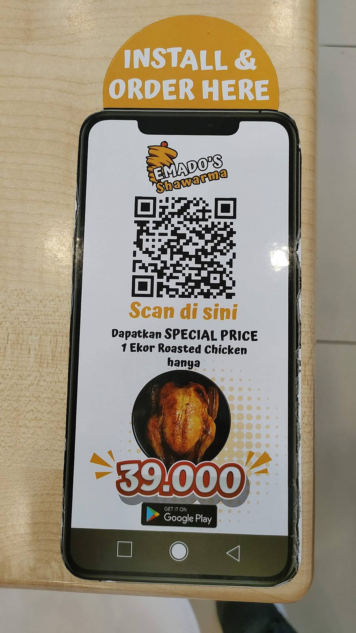 Menu at Emado's Shawarma restaurant, Surabaya, PM33+GV2