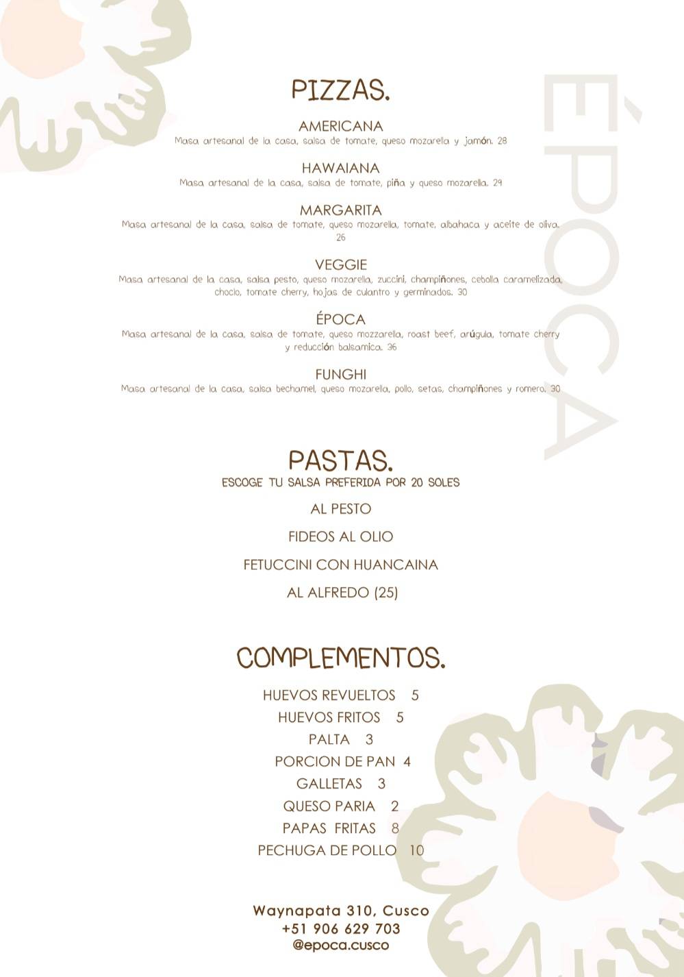 Carta de Época Cusco - Café Restaurante, Cusco