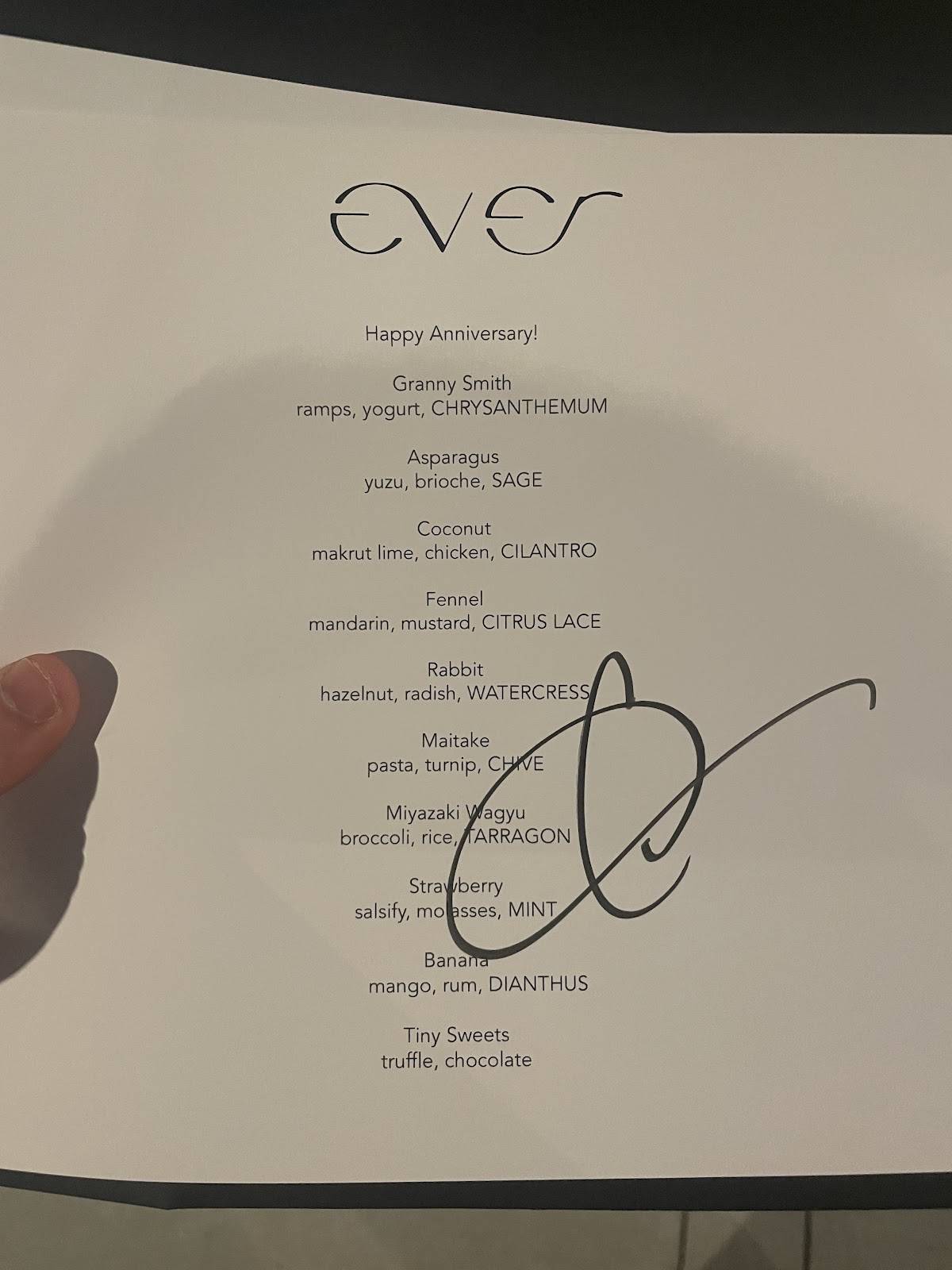 Menu at Ever Restaurant, Chicago
