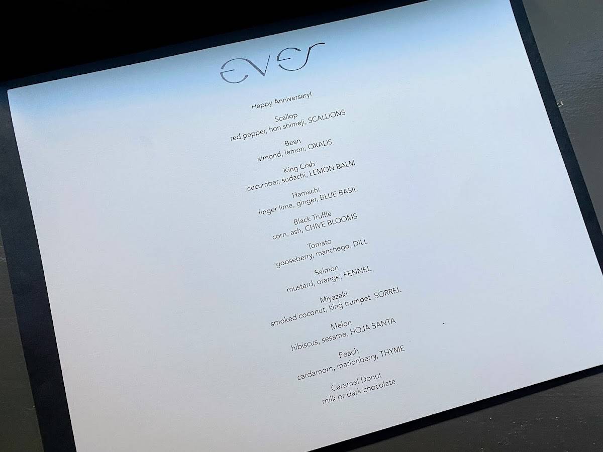 Menu at Ever Restaurant, Chicago