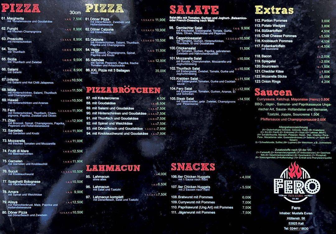 Speisekarte von FERO Restaurant & Grill, Kall