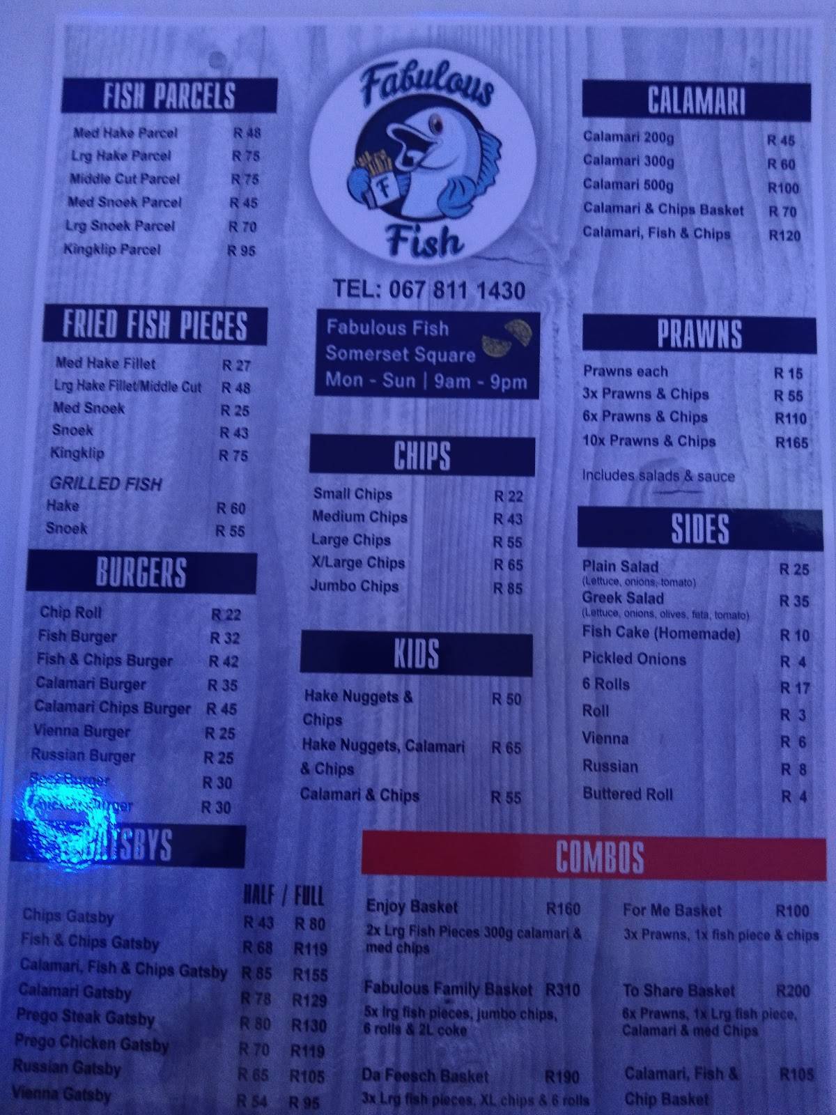 Menu at Fabulous Fish Somerset West Halaal (ENJOY BASKET) restaurant ...