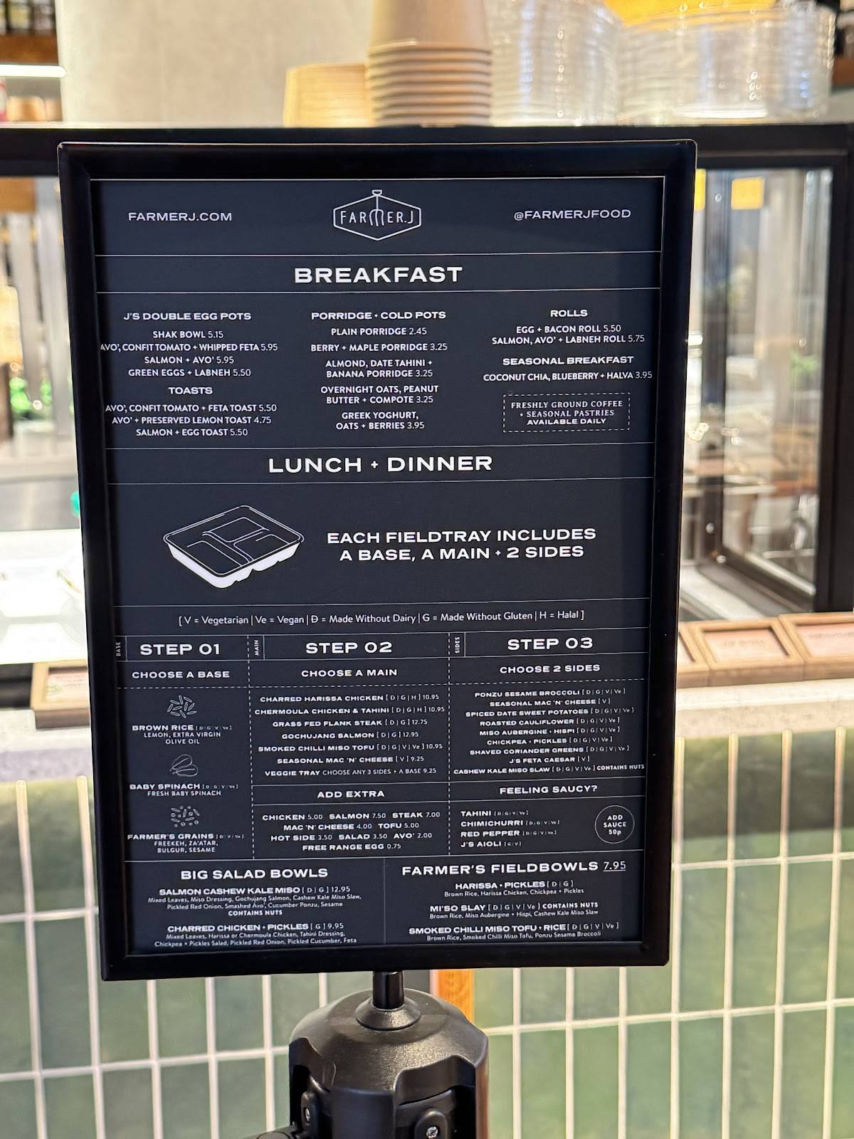 Menu at Farmer J St James's Park restaurant, London