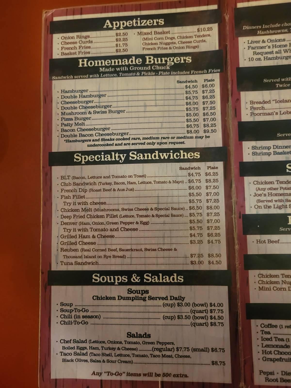 Menu at Farmers Home Restaurant, Antigo