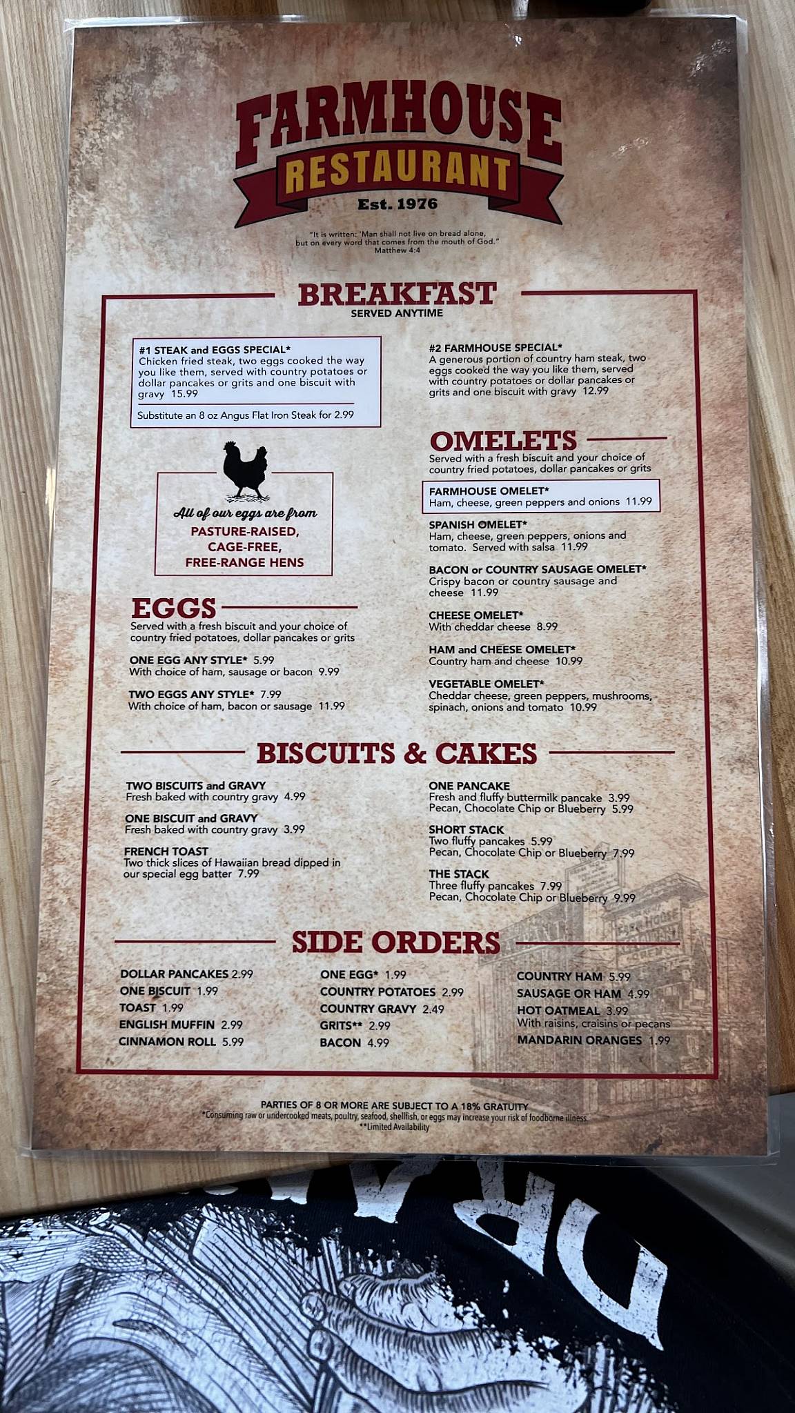Menu at Farmhouse Restaurant, Branson