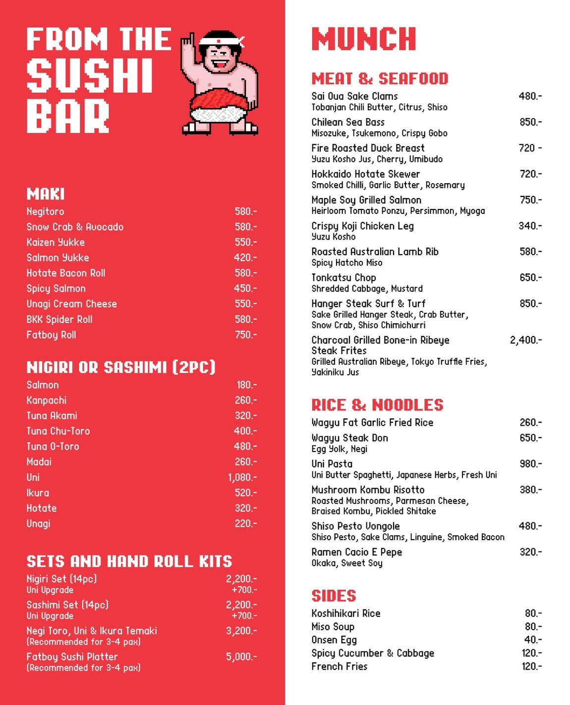 Menu at Fatboy Izakaya restaurant, Bangkok