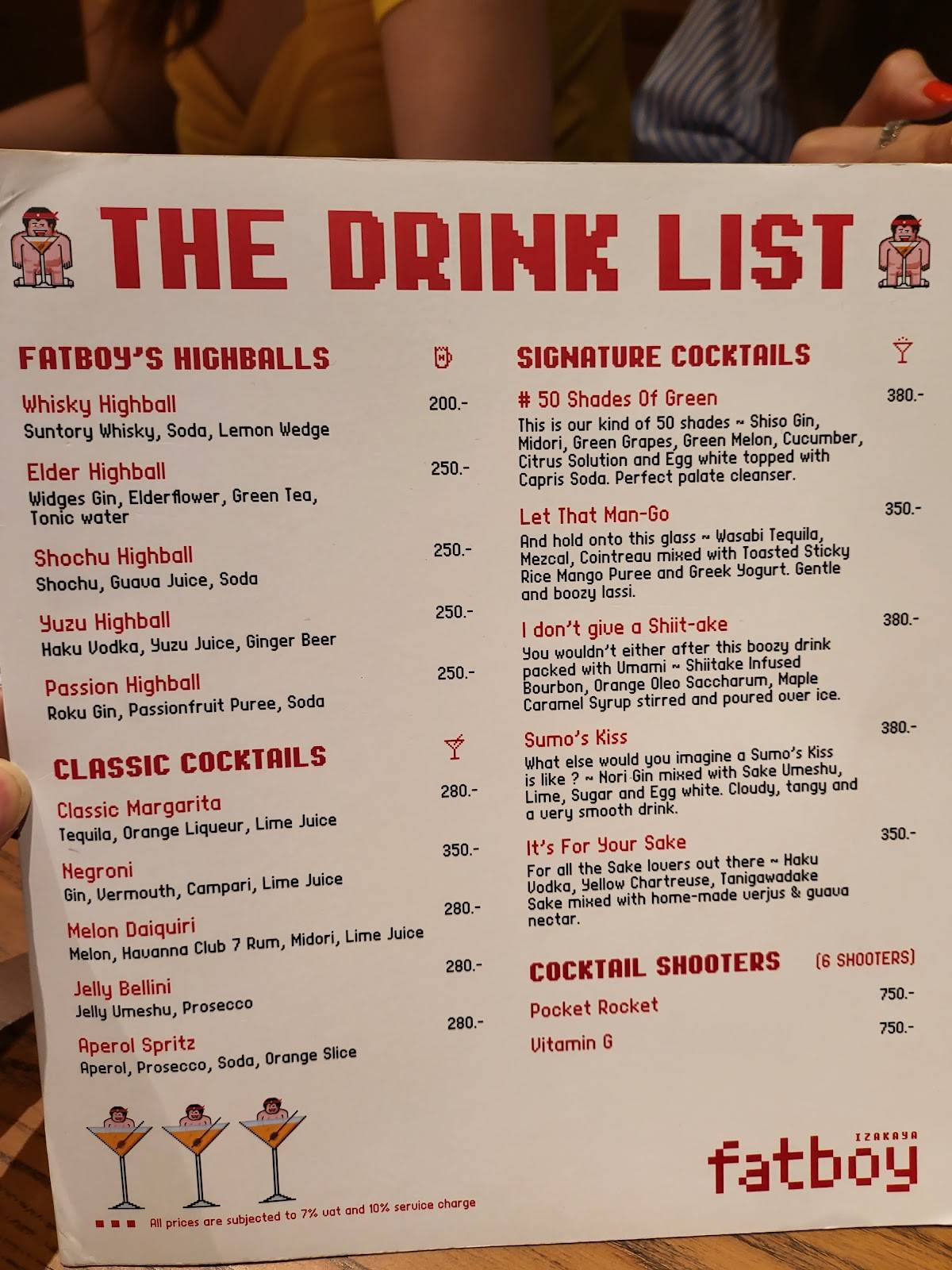 Menu at Fatboy Izakaya restaurant, Bangkok
