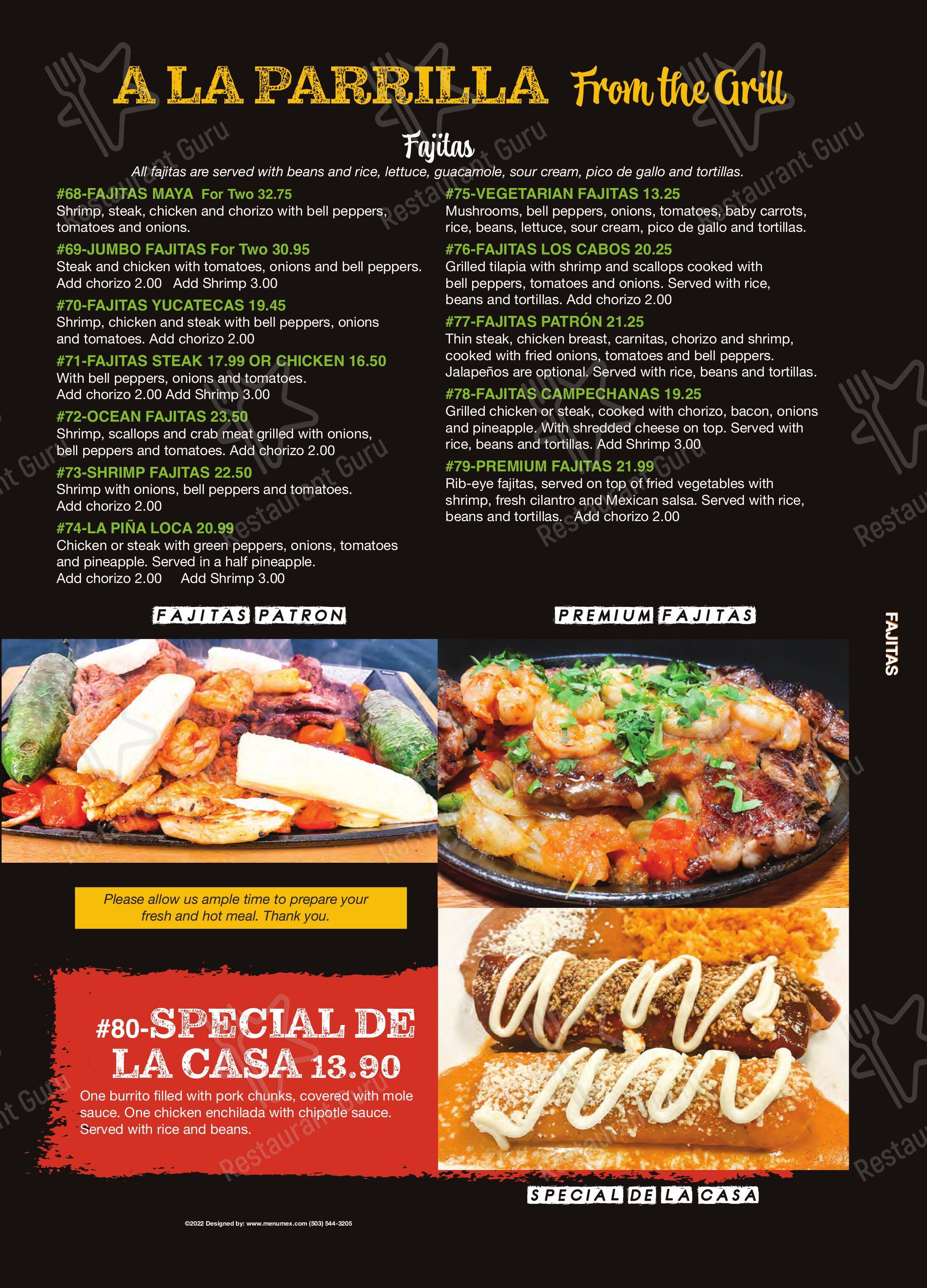 Menu at Fiesta maya Mexican grill restaurant, Chambersburg