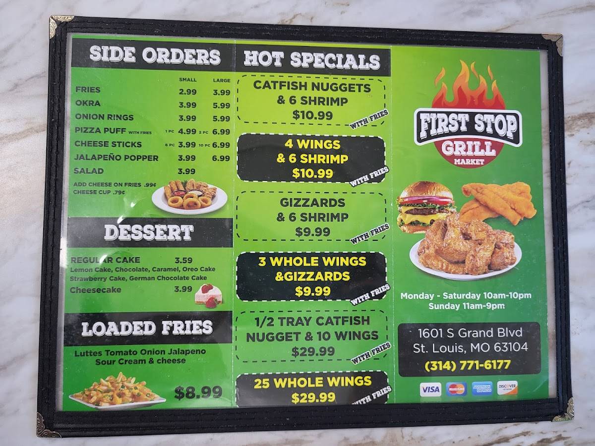 Menu at First Stop Grill fast food, St. Louis