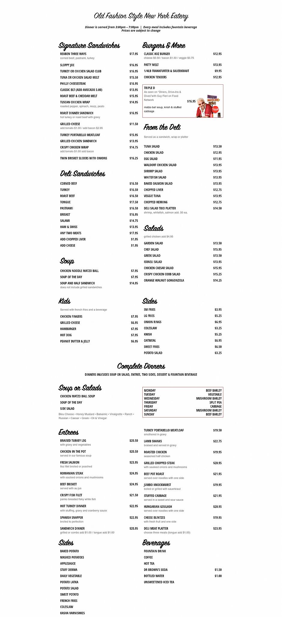 Menu at Flakowitz of Boynton restaurant, Delray Beach