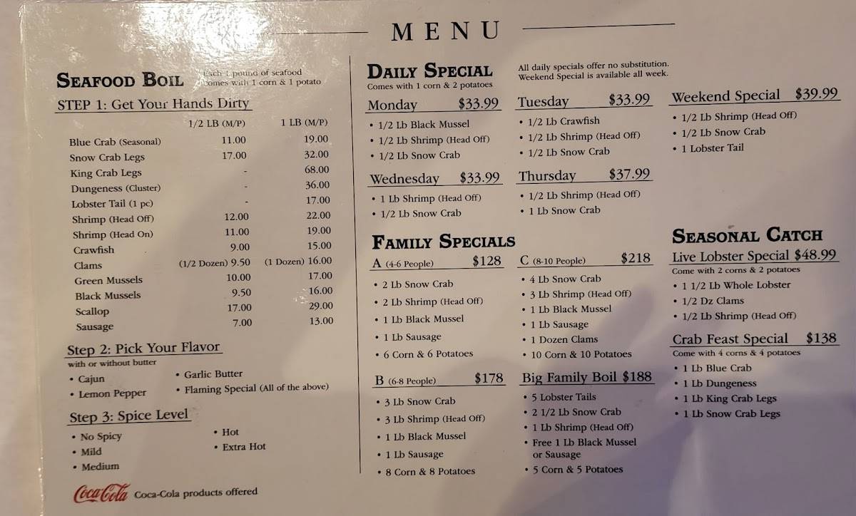 Menu at Flaming Crab Wilkes-Barre, Wilkes-Barre Township
