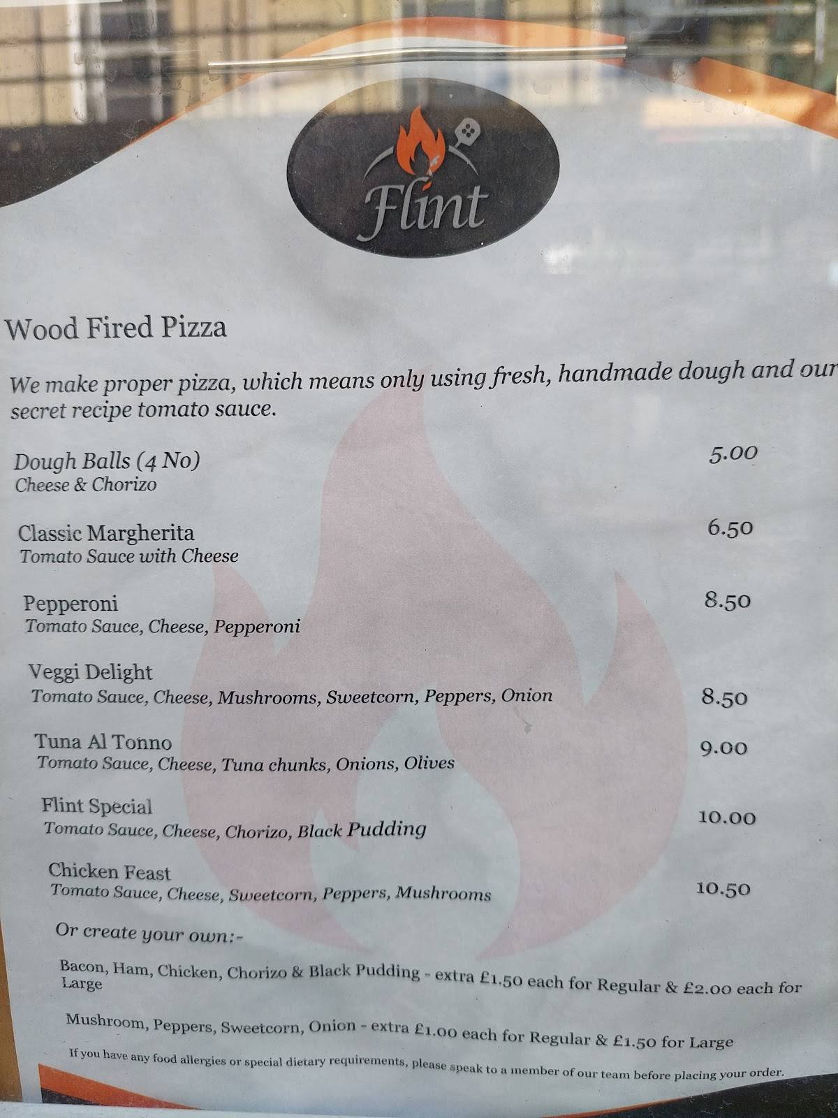 Menu at Flint restaurant, Lowestoft
