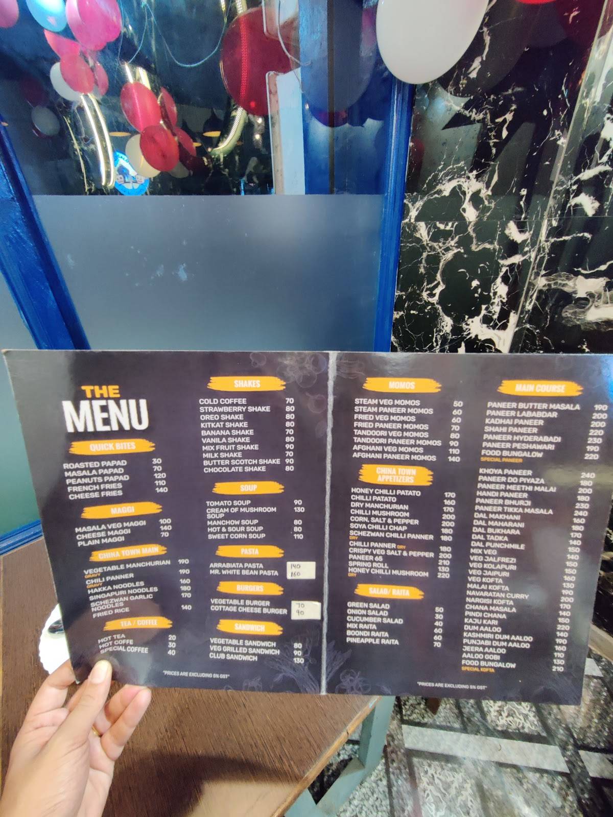 Menu at Food Bungalow, Agra