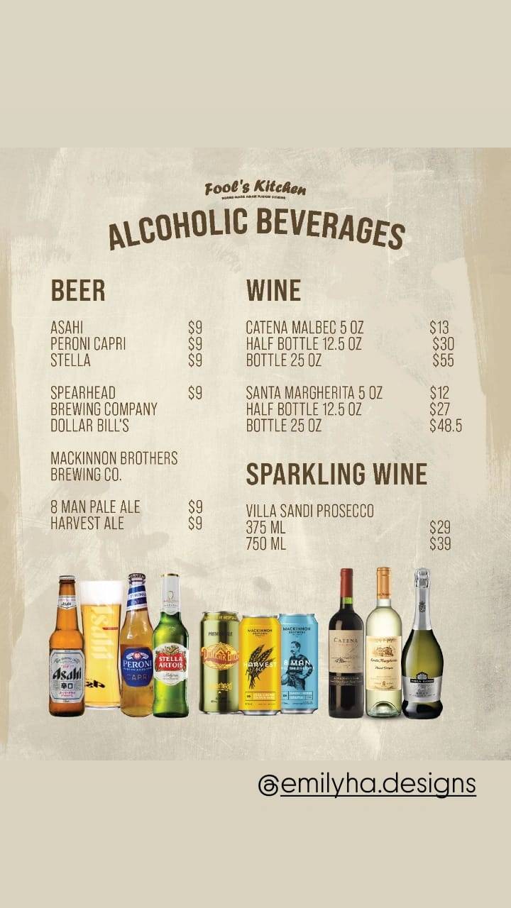 Menu at Fool's Kitchen restaurant, Greater Napanee
