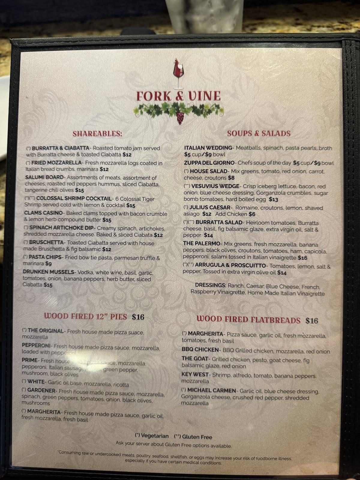 Menu at Fork & Vine restaurant, Lenoir City
