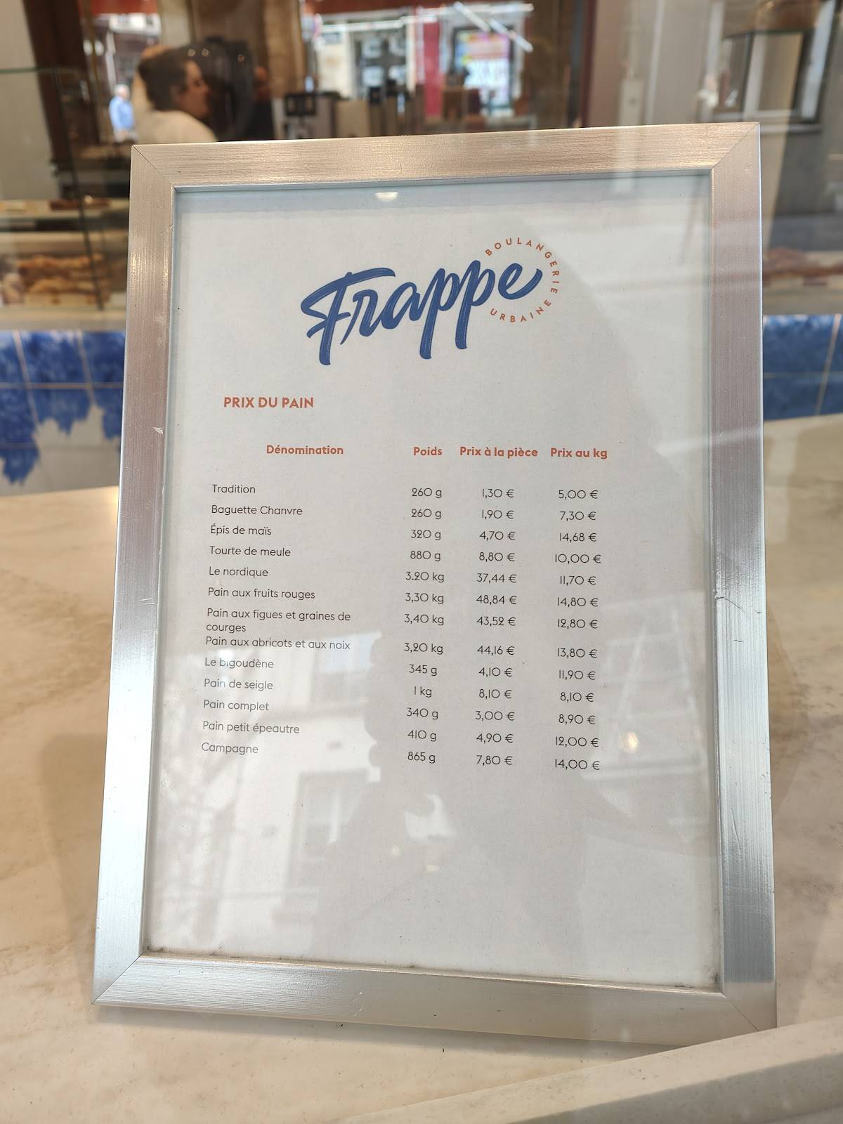 Menu at Frappe Boulangerie Urbaine, Paris, 7 Rue Sedaine