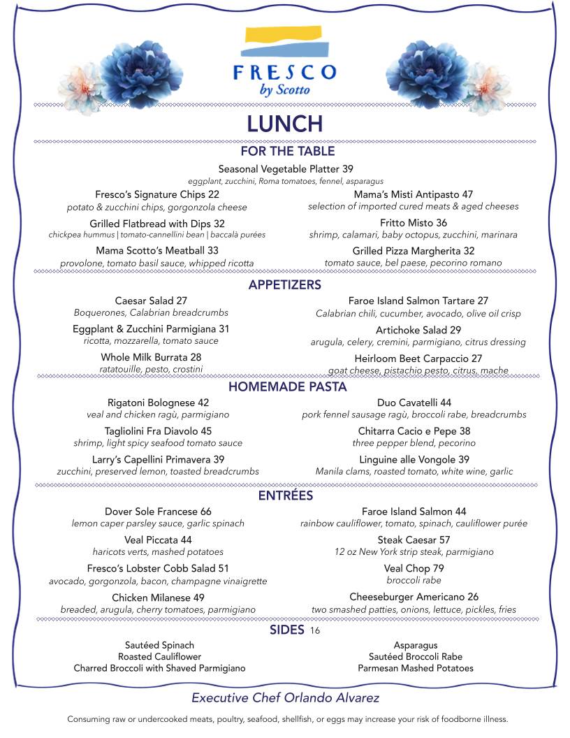 Menu at Fresco by Scotto restaurant, New York City, 34 E 52nd St