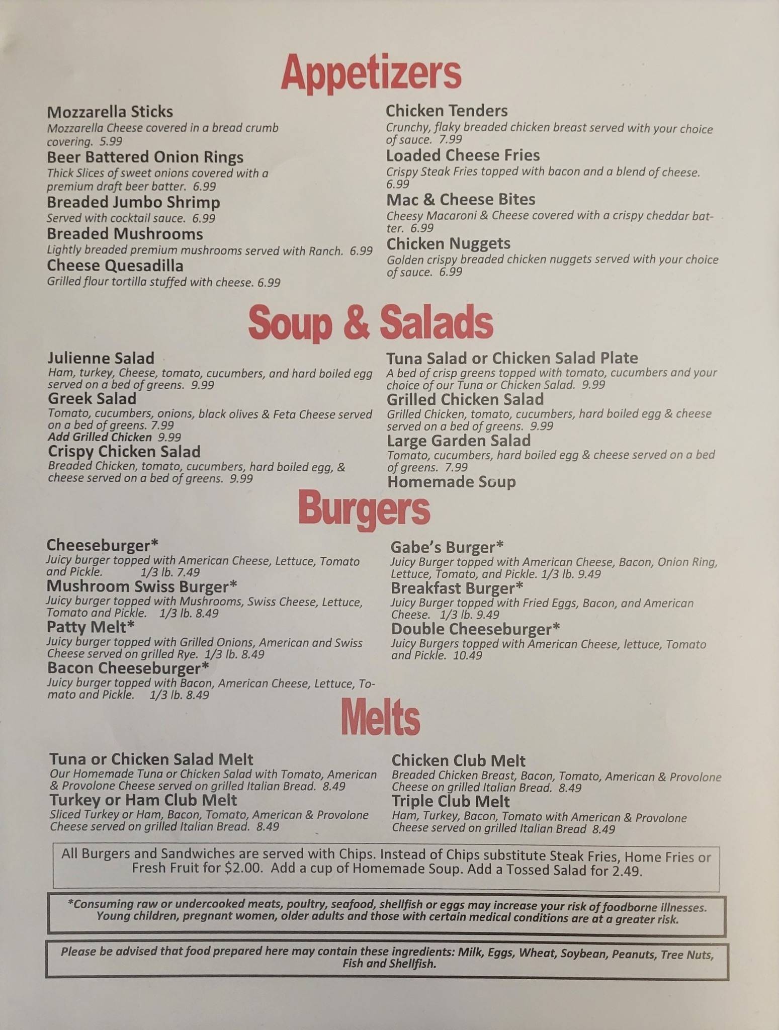 Menu at Gabe's Family Restaurant, Cleveland