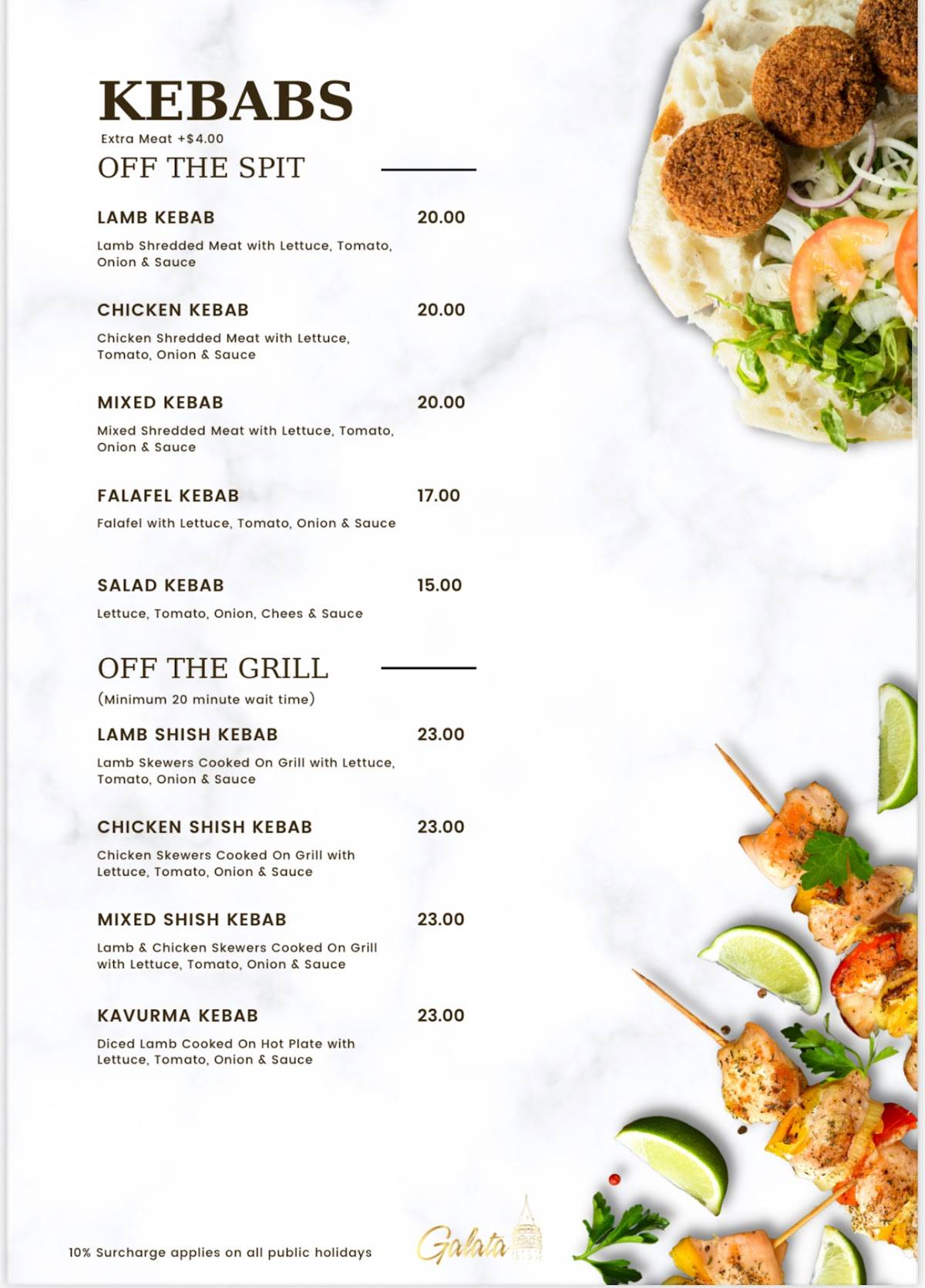 Menu at Galata Kebab and Grill restaurant, Caroline Springs