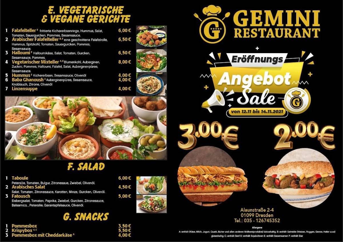 Speisekarte von Gemini restaurant, Dresden