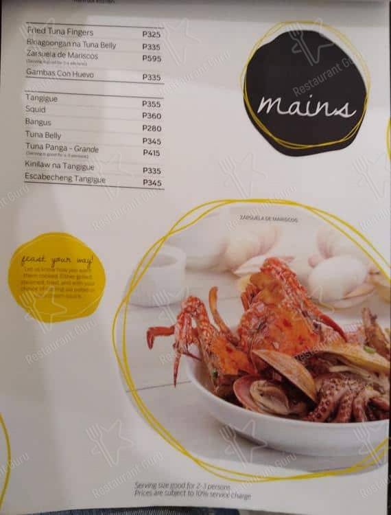 Menu at Golden Cowrie restaurant, Pasay