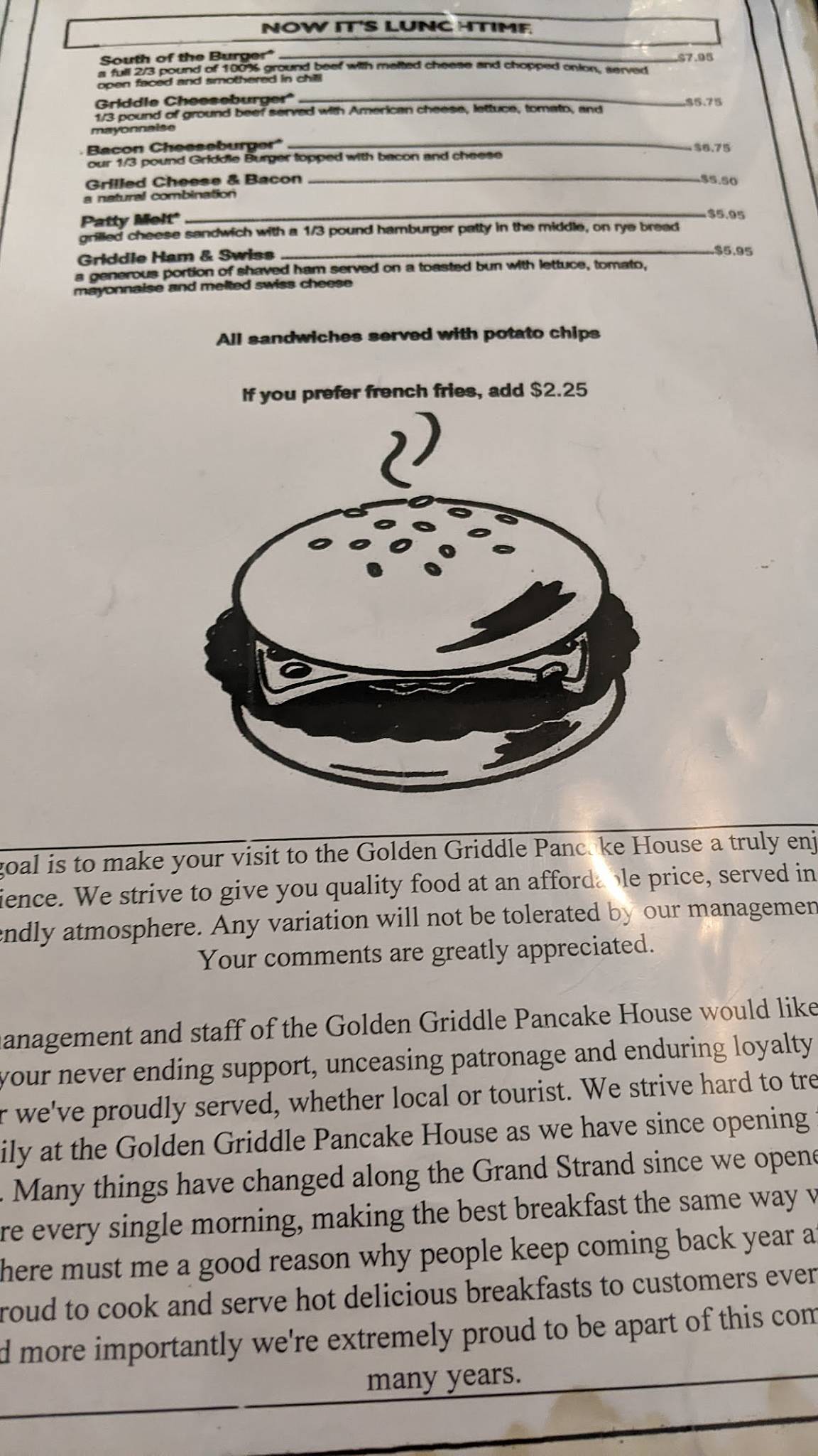 Menu at Golden Griddle Pancake House restaurant, North Myrtle Beach