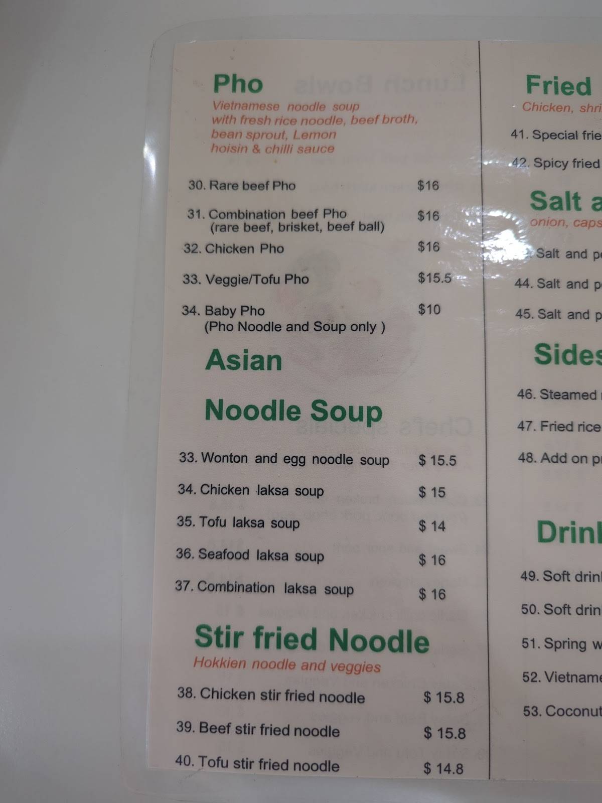 Menu at Golden Saigon - Vietnam Eatery restaurant, Greenwith