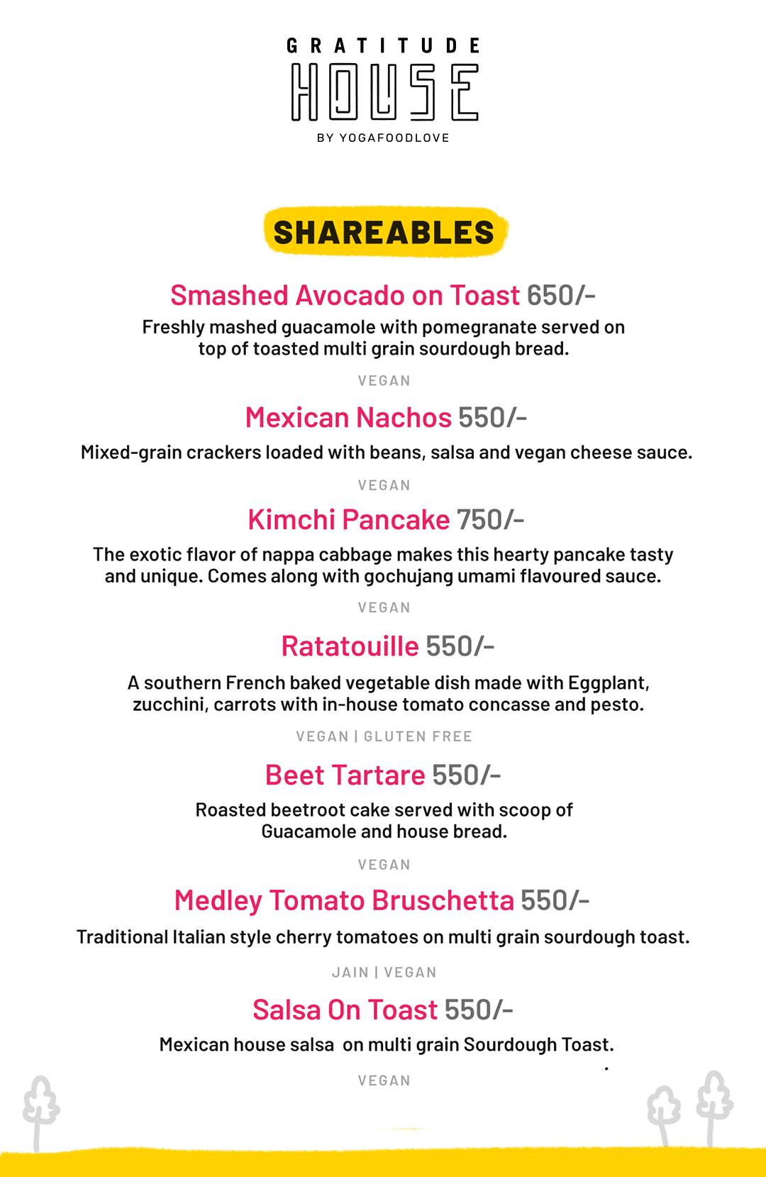 Menu at Gratitude House by YogaFoodLove, Mumbai