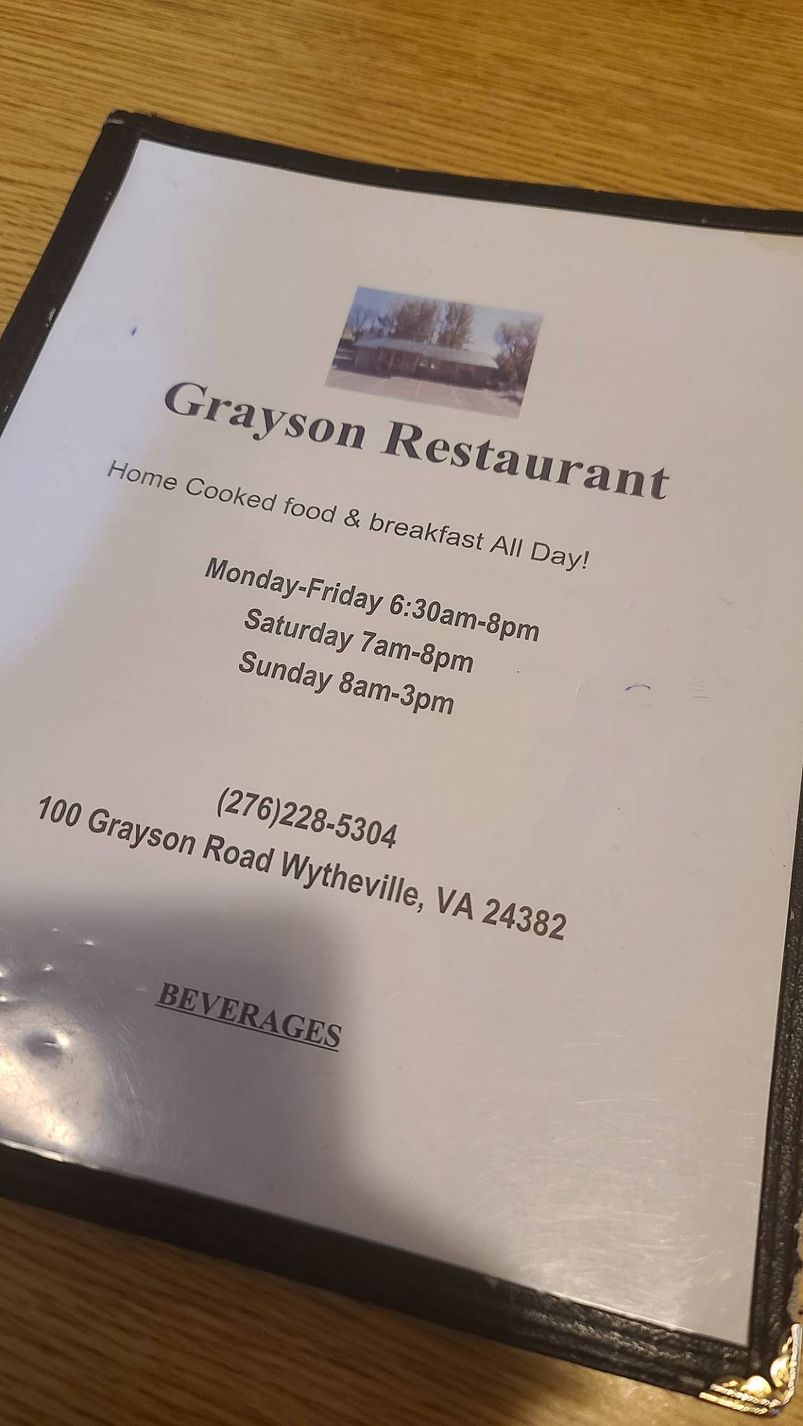 Menu at Grayson Restaurant, Wytheville