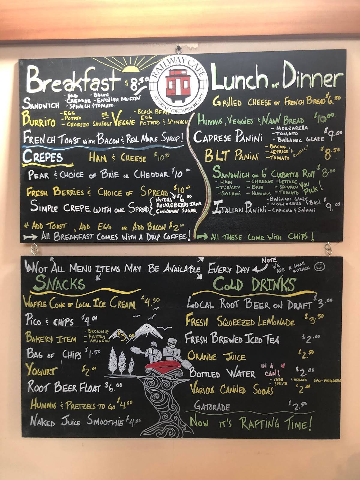 Menu at Great Northern Railway Cafe, West Glacier