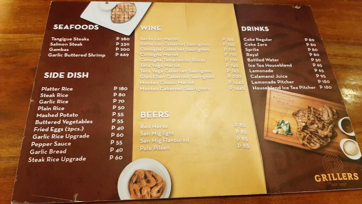 Menu at Grillers restaurant, Cebu City