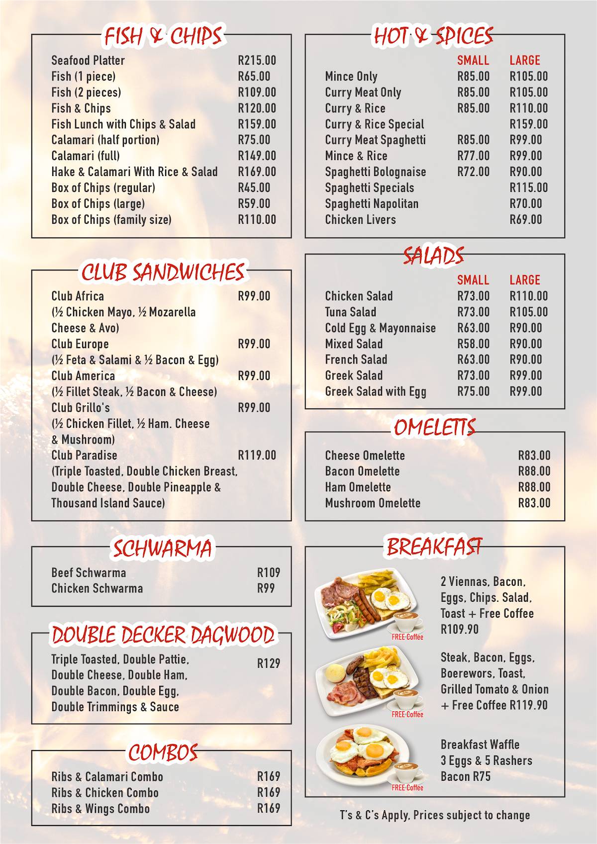 Menu at Grillo's Roadhouse restaurant, Boksburg