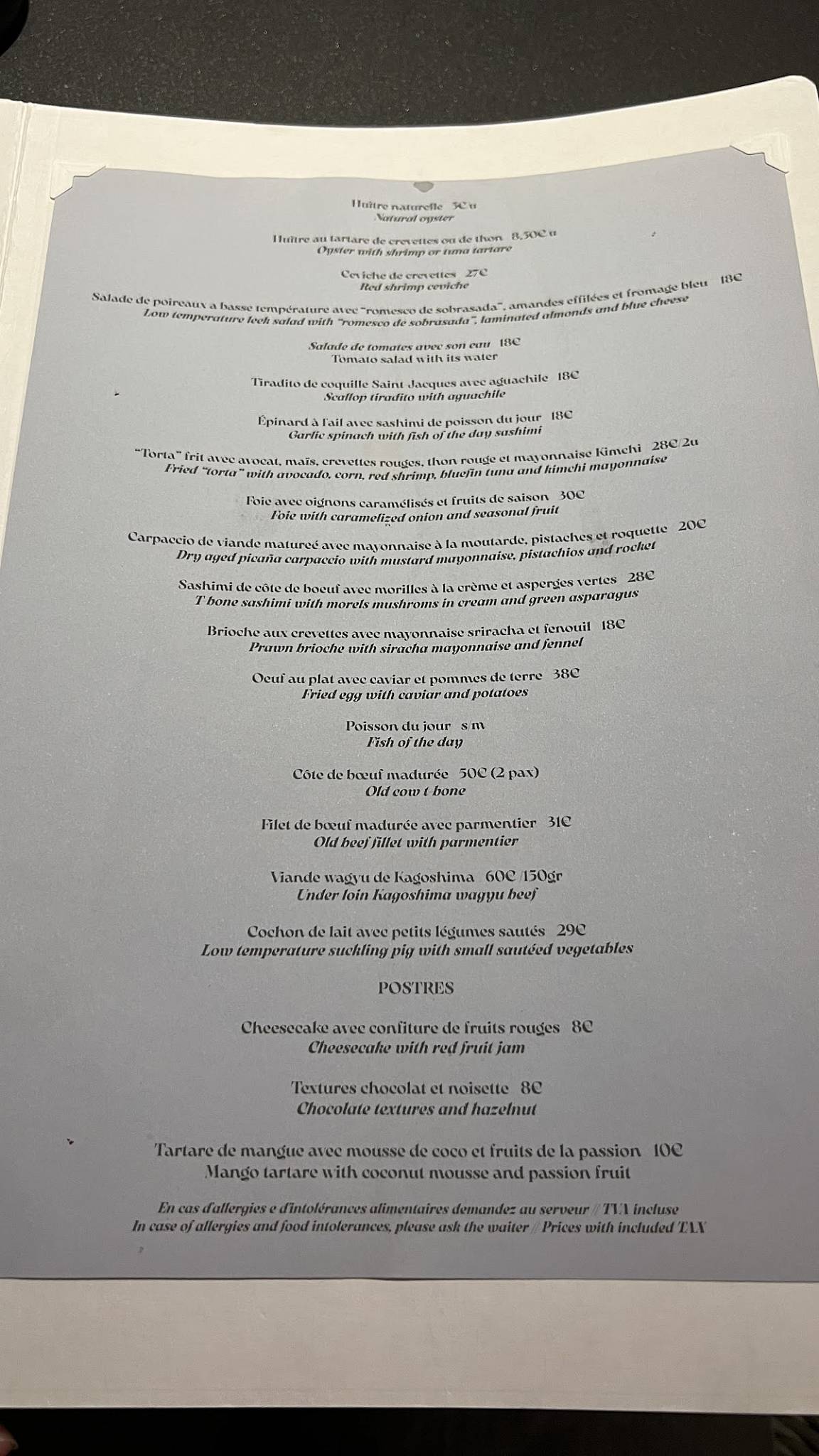 Menu at Restaurant Gula, Cadaqués