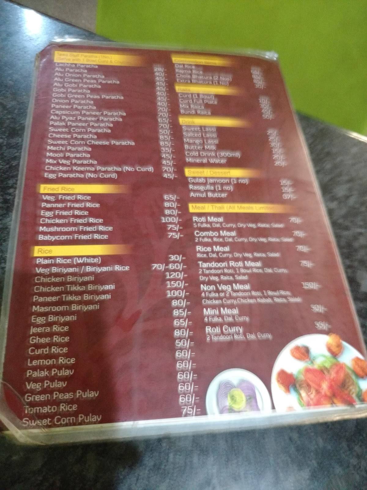 Menu at Gurukrupa Paratha House, Bengaluru, No.144