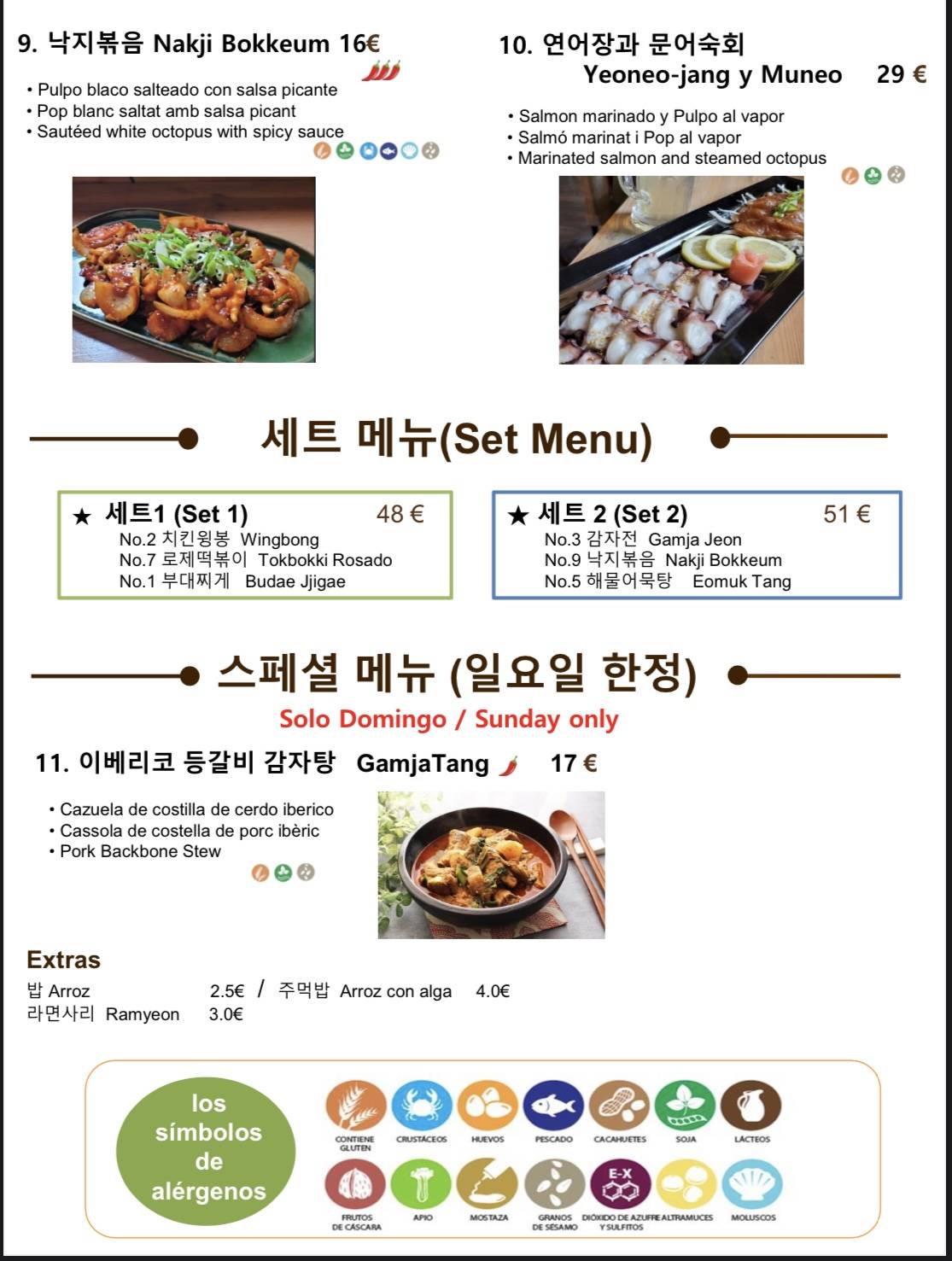 Menu at HANKI restaurant, Barcelona