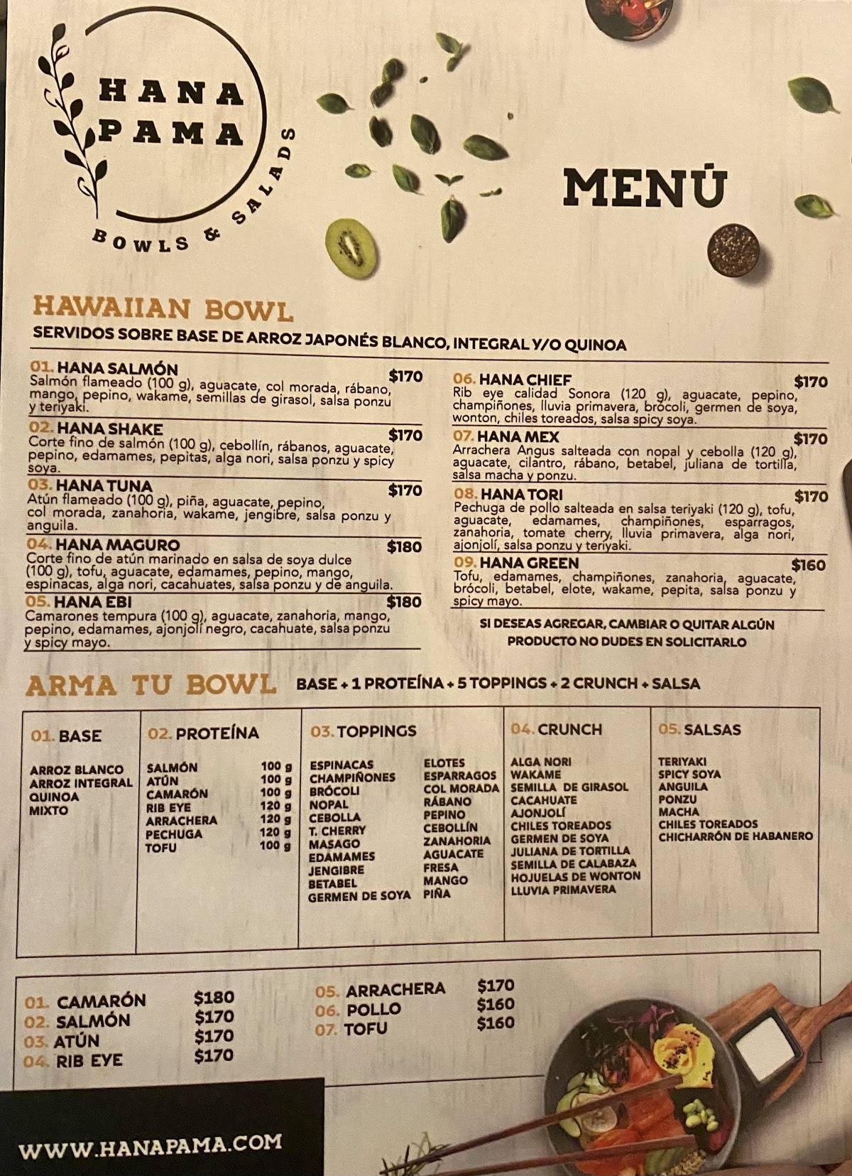 Carta del restaurante Hana Pama, Mexico, Av. San Jerónimo 819