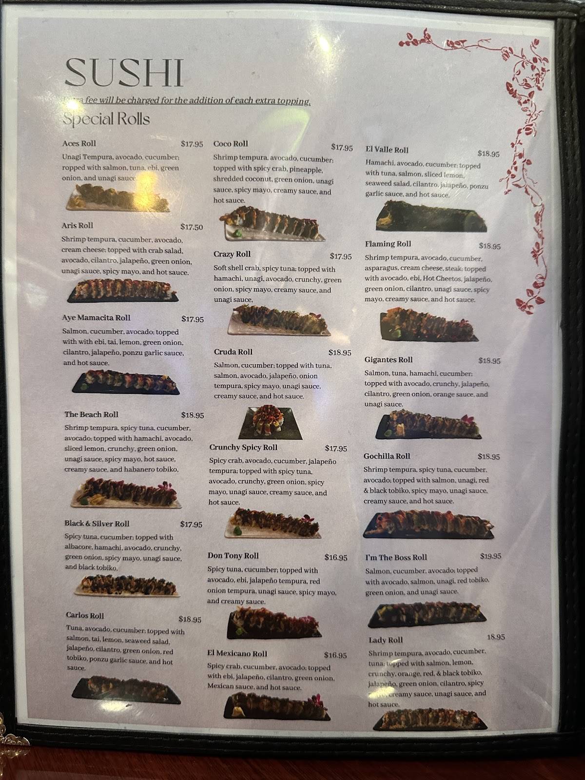 Menu at Hanabi Japanese Restaurant, Castroville