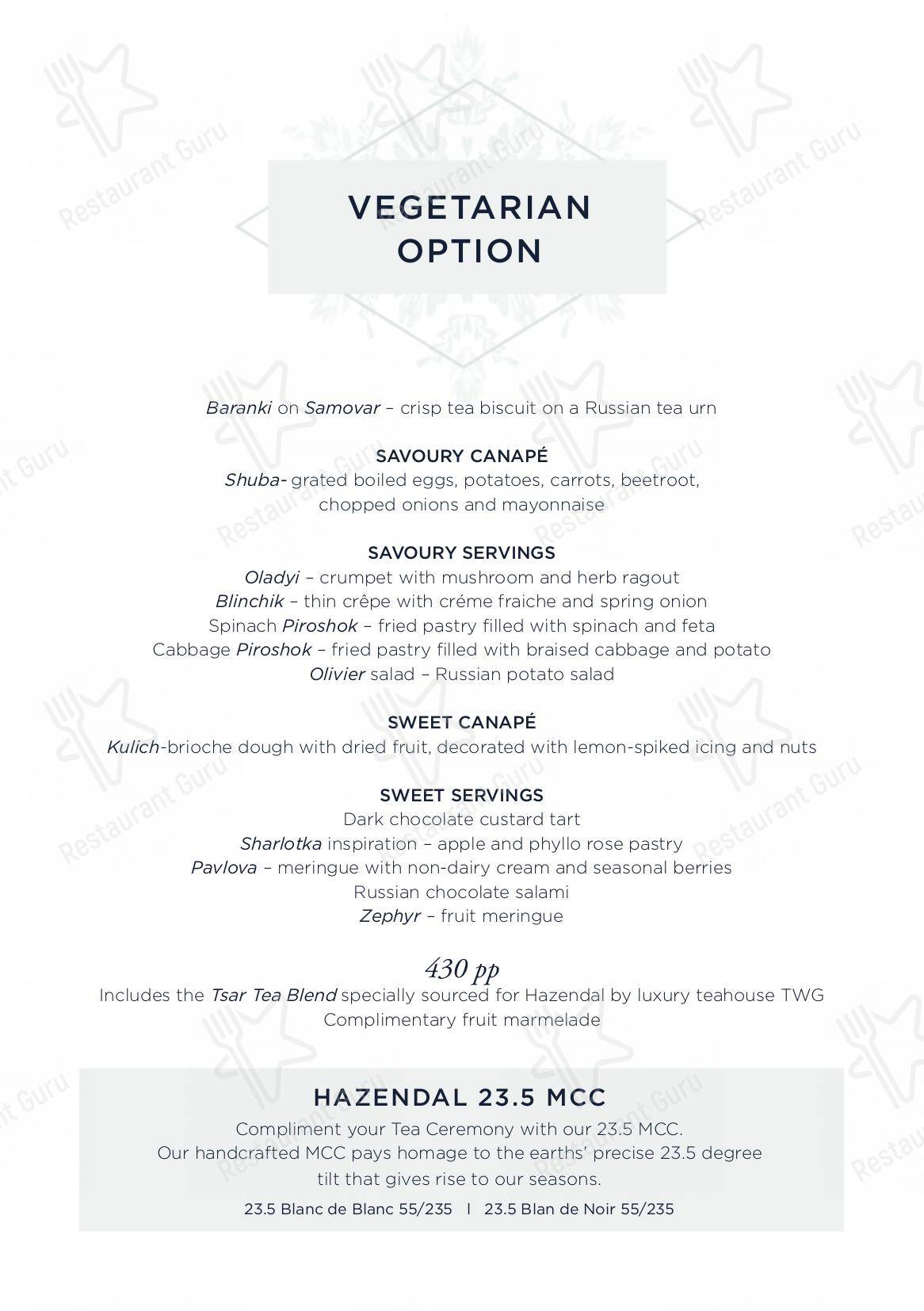 Menu at Hazendal Wine Estate cafe, Stellenbosch
