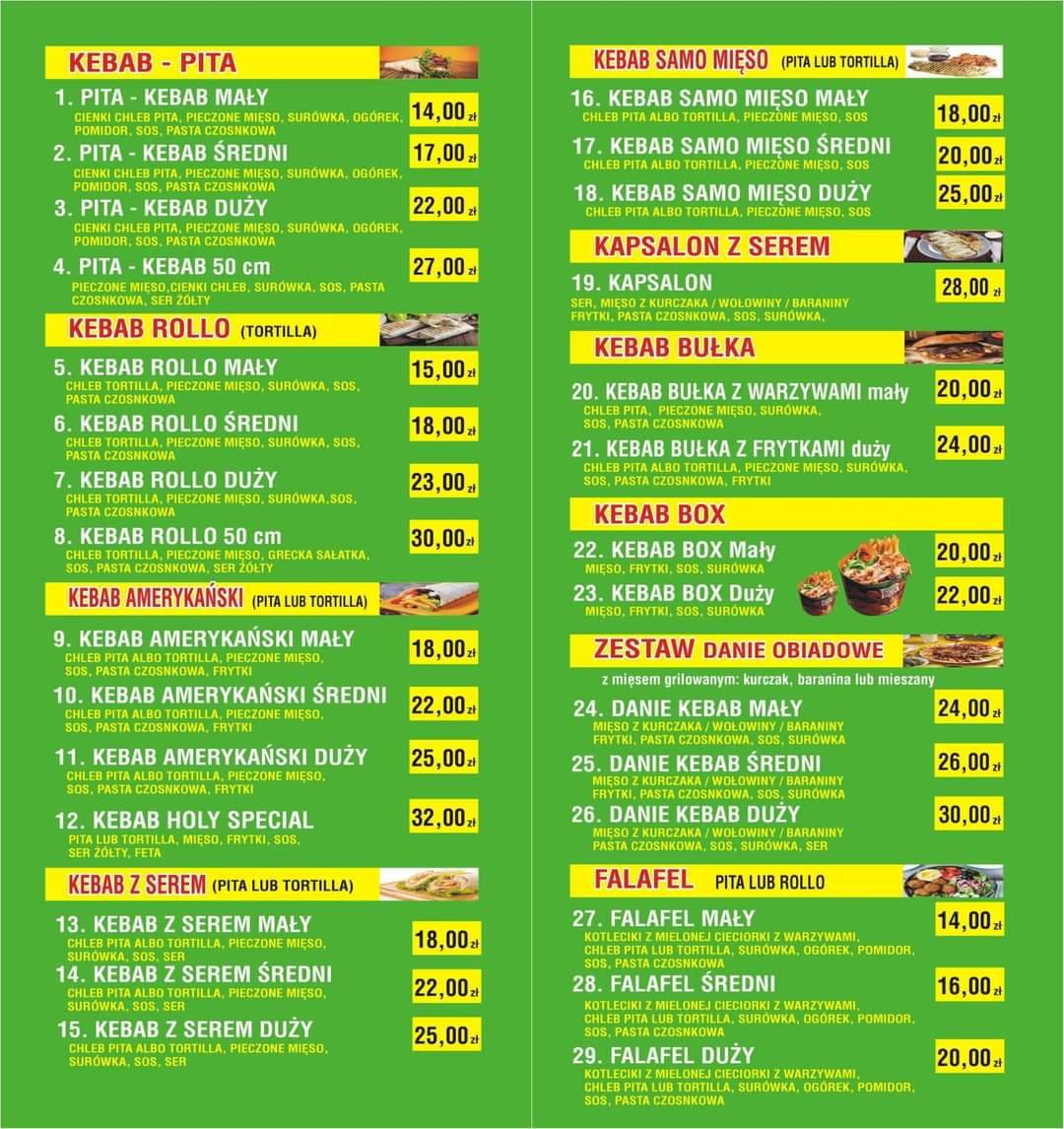 Menu at Holy Kebab & Grill Słubice restaurant, Slubice