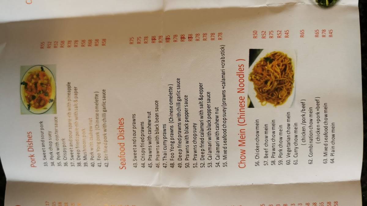 Speisekarte von Hong Fu Takeaway restaurant, Johannesburg
