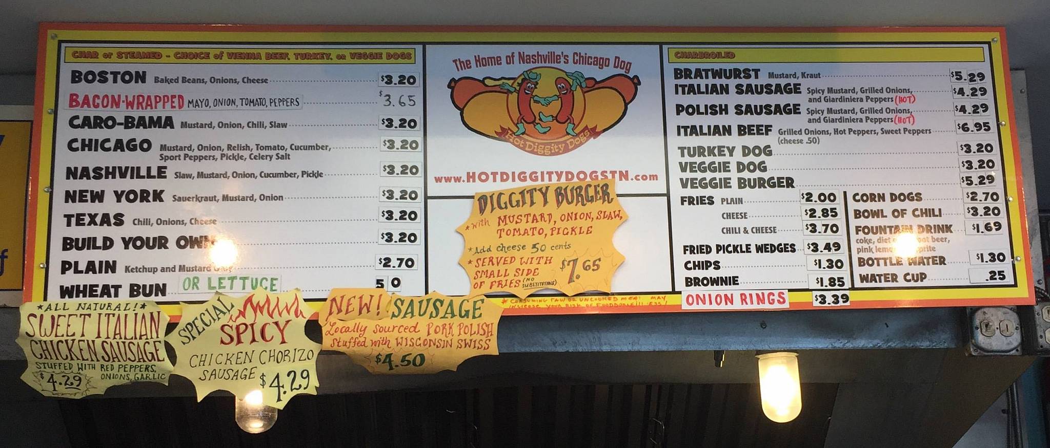 Menu at Hot Diggity Dogs restaurant, Nashville