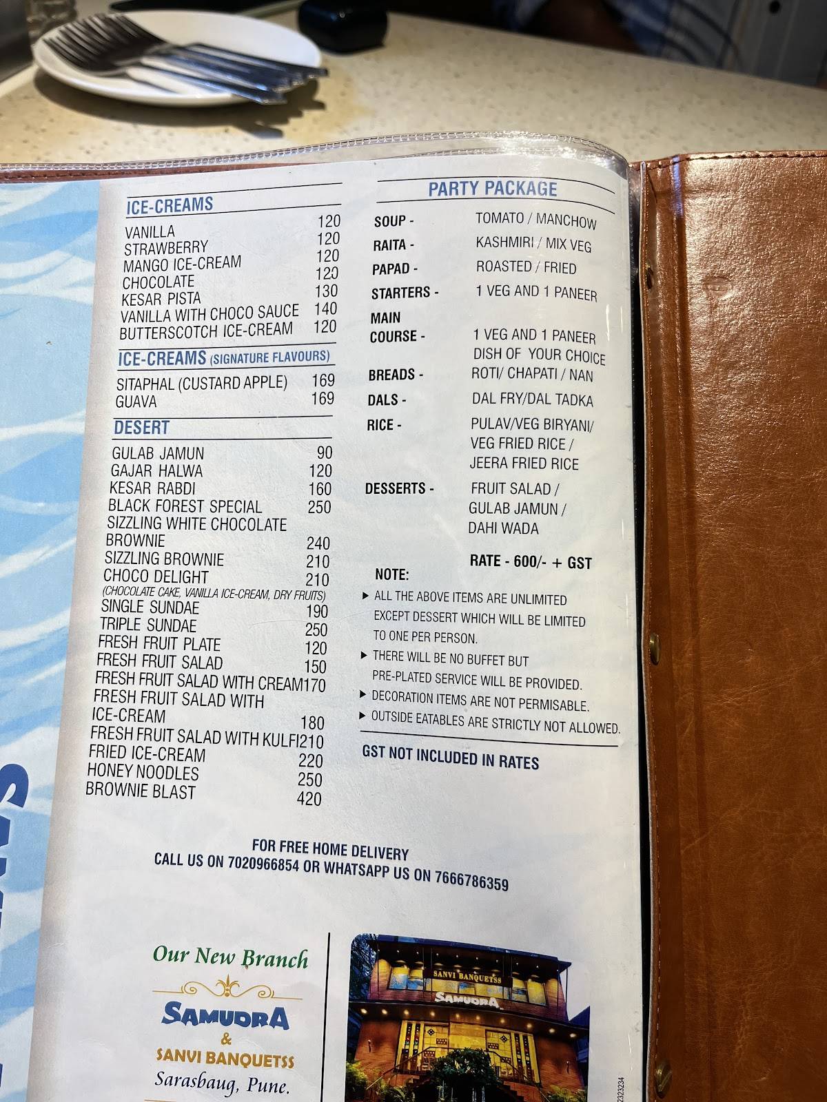 Menu at Hotel Samudra, Pune, Karve Road