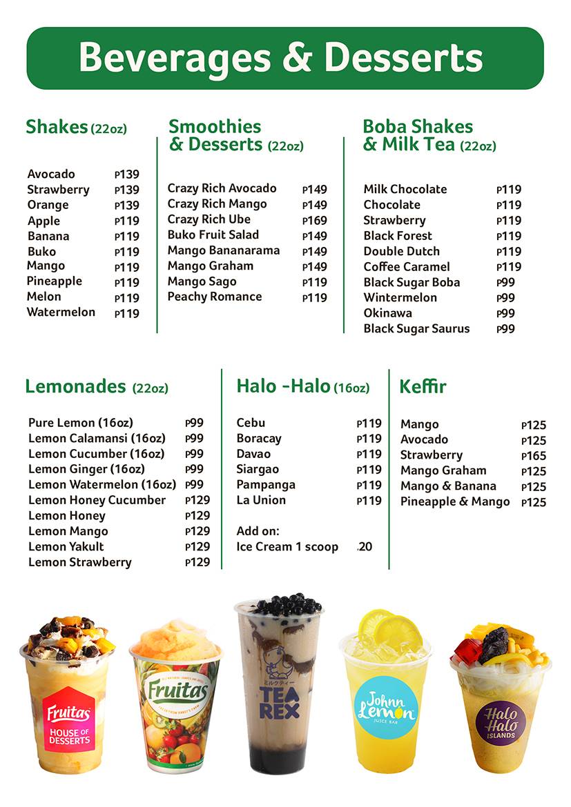 Carta del restaurante House of Fruitas, Cebú