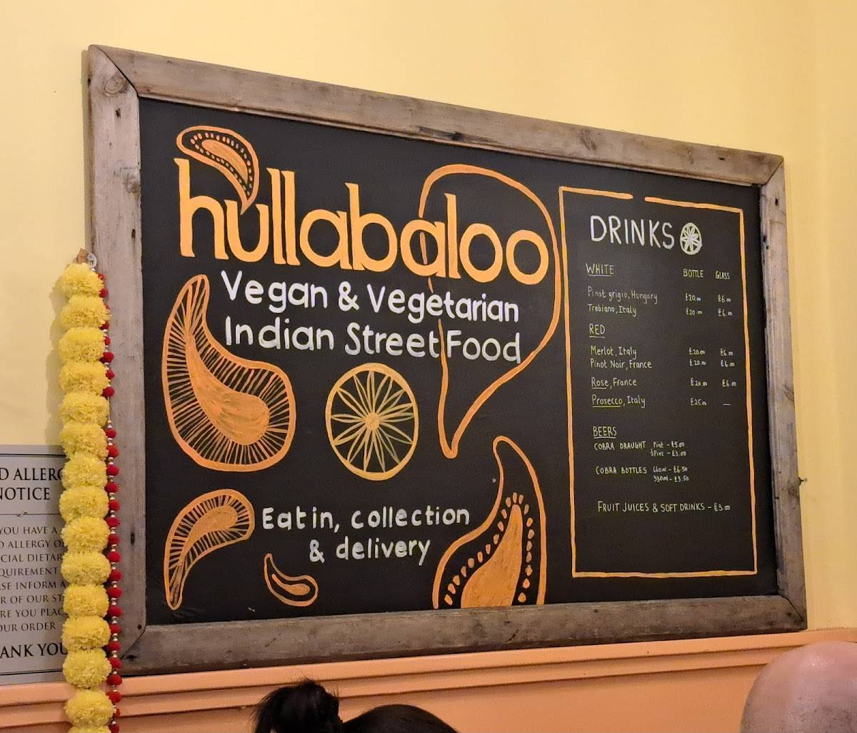Menu at Hullabaloo restaurant, London, 10 Greenwich Church St