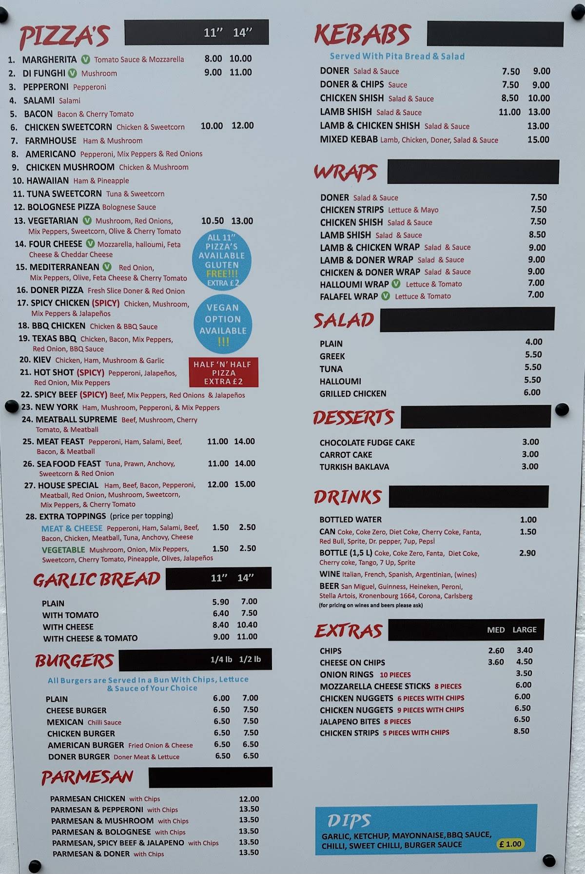 Menu at INGLETON PIZZA restaurant, Carnforth