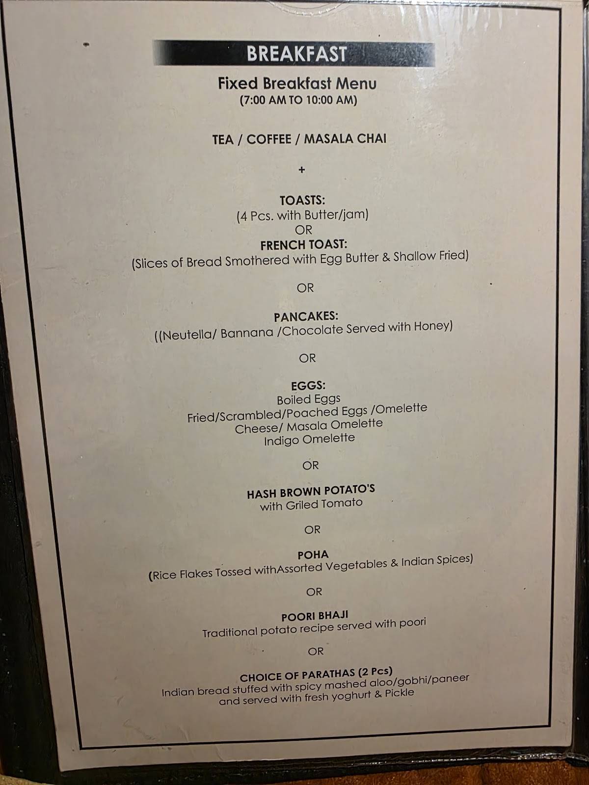 Menu at Indigo Restaurant, Jodhpur