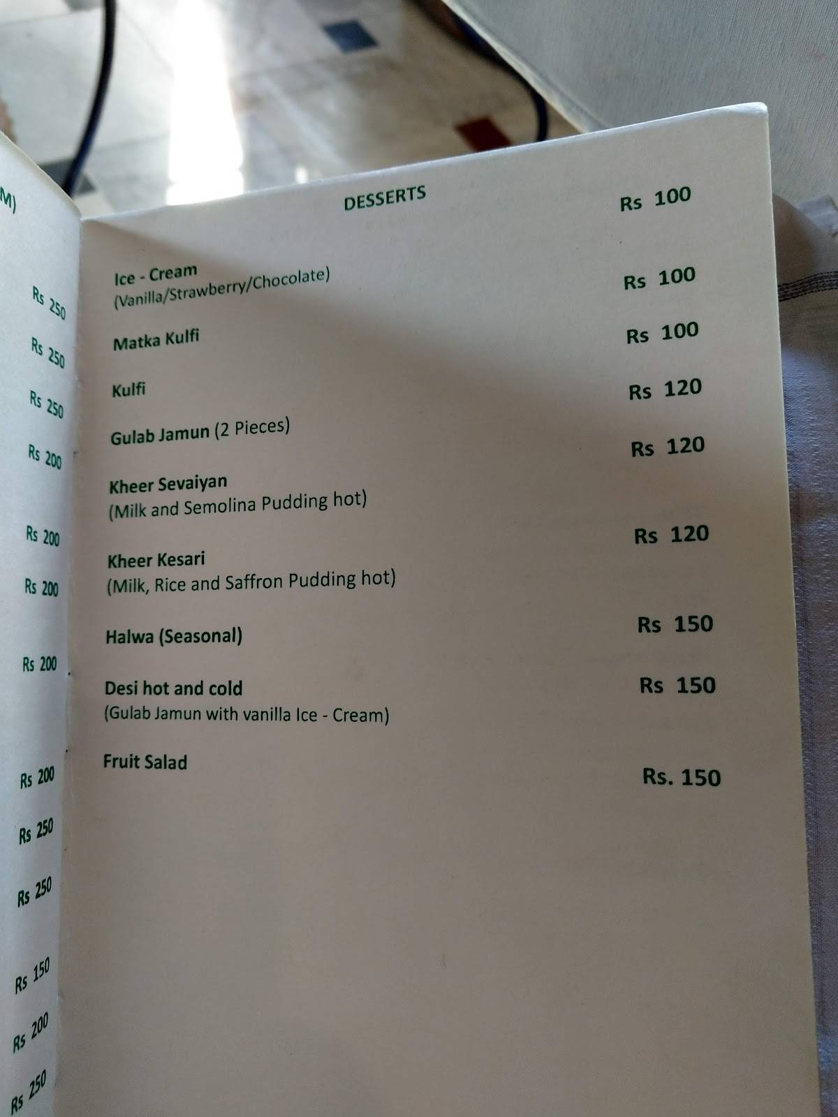 Menu at Indigo Restaurant, Jodhpur